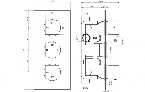 Vale Shower Pack Three - Triple Two Outlet w/Riser & Overhead Kit